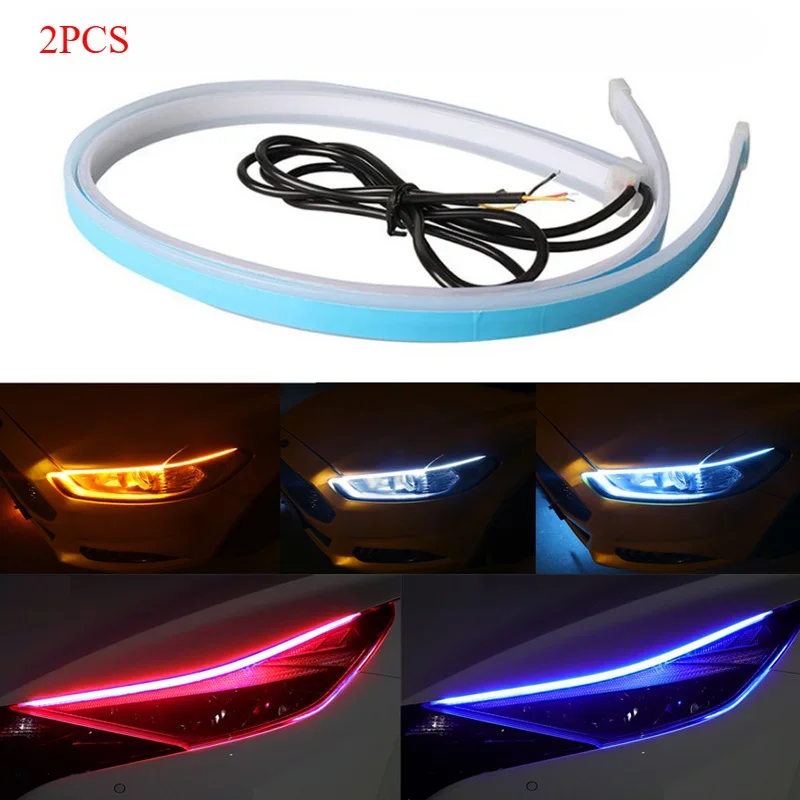 2PCS-45-60CM-Car-DRL-Flexible-Waterproof-Headlight-LED-Strip-Universal ...