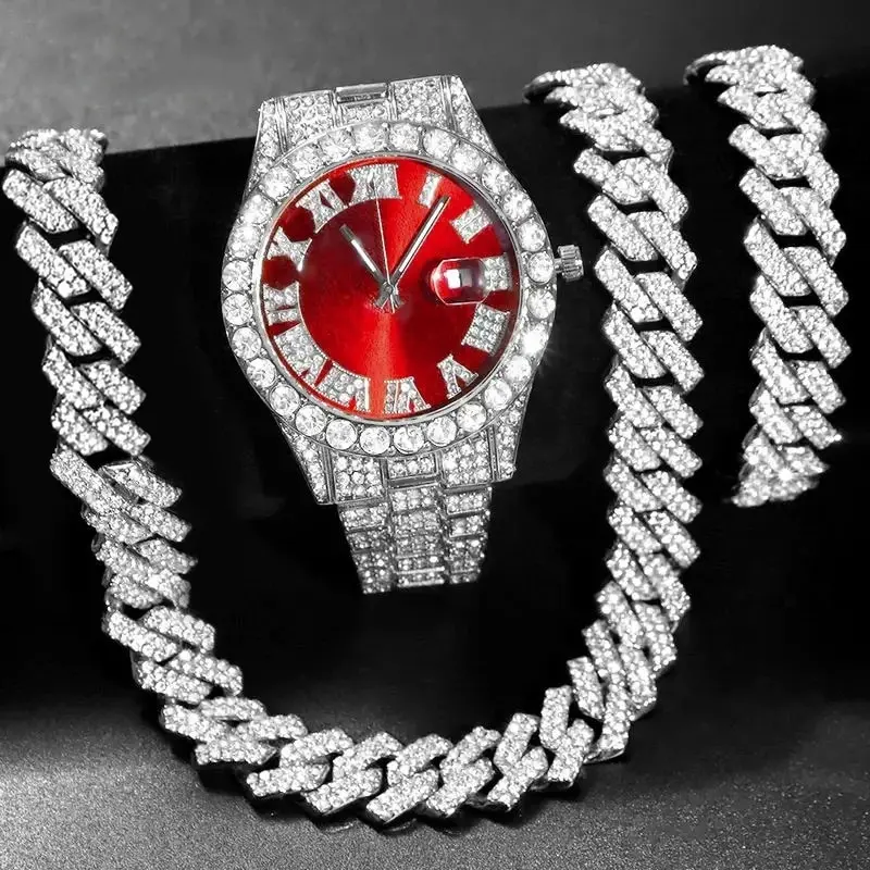 Fashion-Rhinestone-Wrist-Watch-Hip-Hop-14MM-Prong-Cuban-Chain-Rapper ...