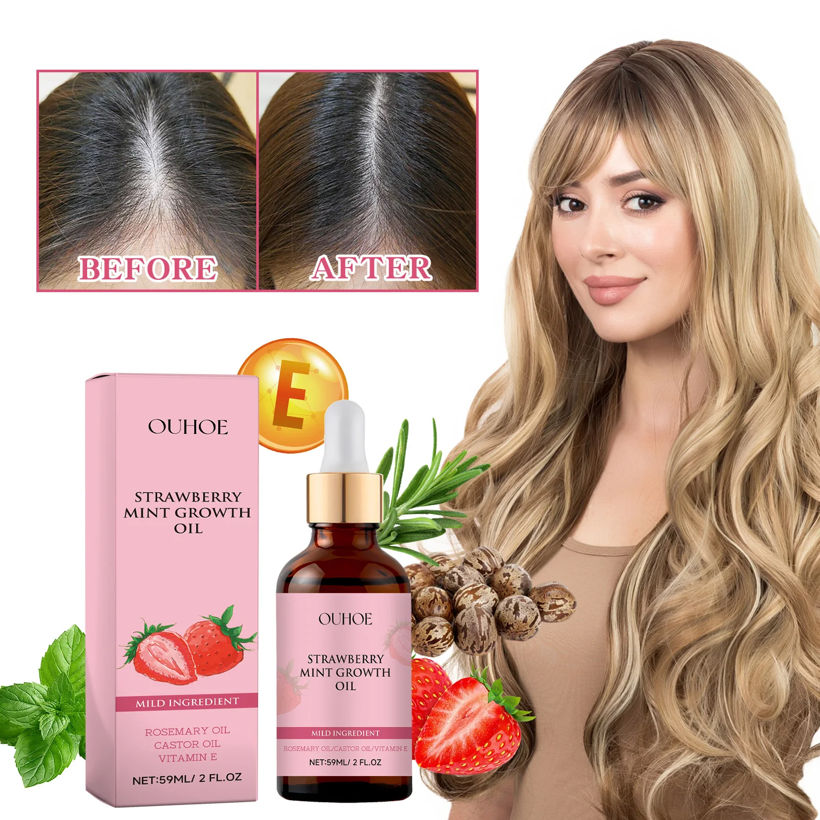 OUHOE Strawberry Mint Growth Oil - Nourish Hair, Tame Frizzy Ends ...