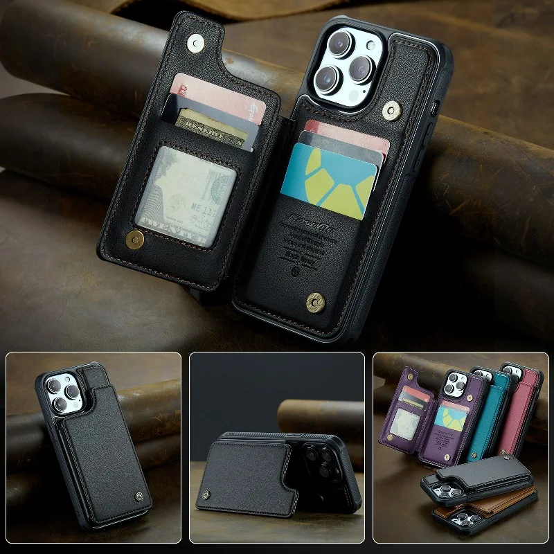 Back-Magnetic-Flip-Card-Slots-Phone-Cover-For-iPhone-16-Pro-Max-15-14 ...