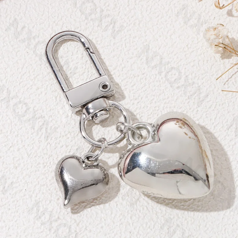 Y2K-Big-Small-Silver-Color-Acrylic-Heart-Keychain-Classic-Love-Key-Ring ...