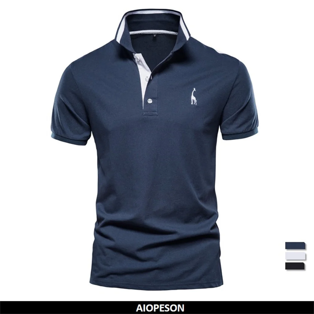 AIOPESON Cotton Men's Polos Giraffe Embroidery Short Sleeve Polo Shirts ...