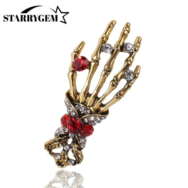 Halloween-Rhinestone-Skull-Hand-Brooches-for-Women-Unisex-Enamel ...