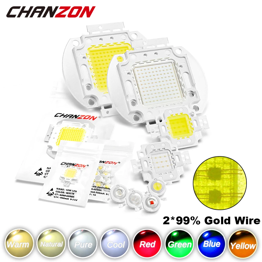 High Power LED Chip 1W 3W 5W 10W 20W 30W 50W 100W Warm Cold White Red Green Blue Yellow SMD ...