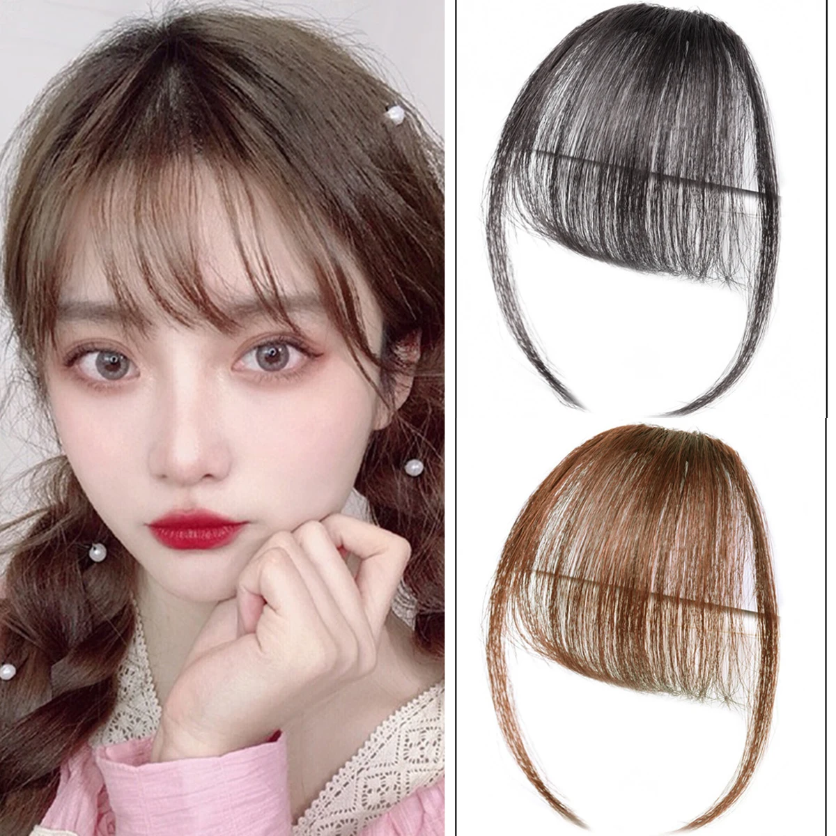 Peluca-con-flequillo-de-seda-de-prote-na-sint-tica-para-mujer-cabello ...