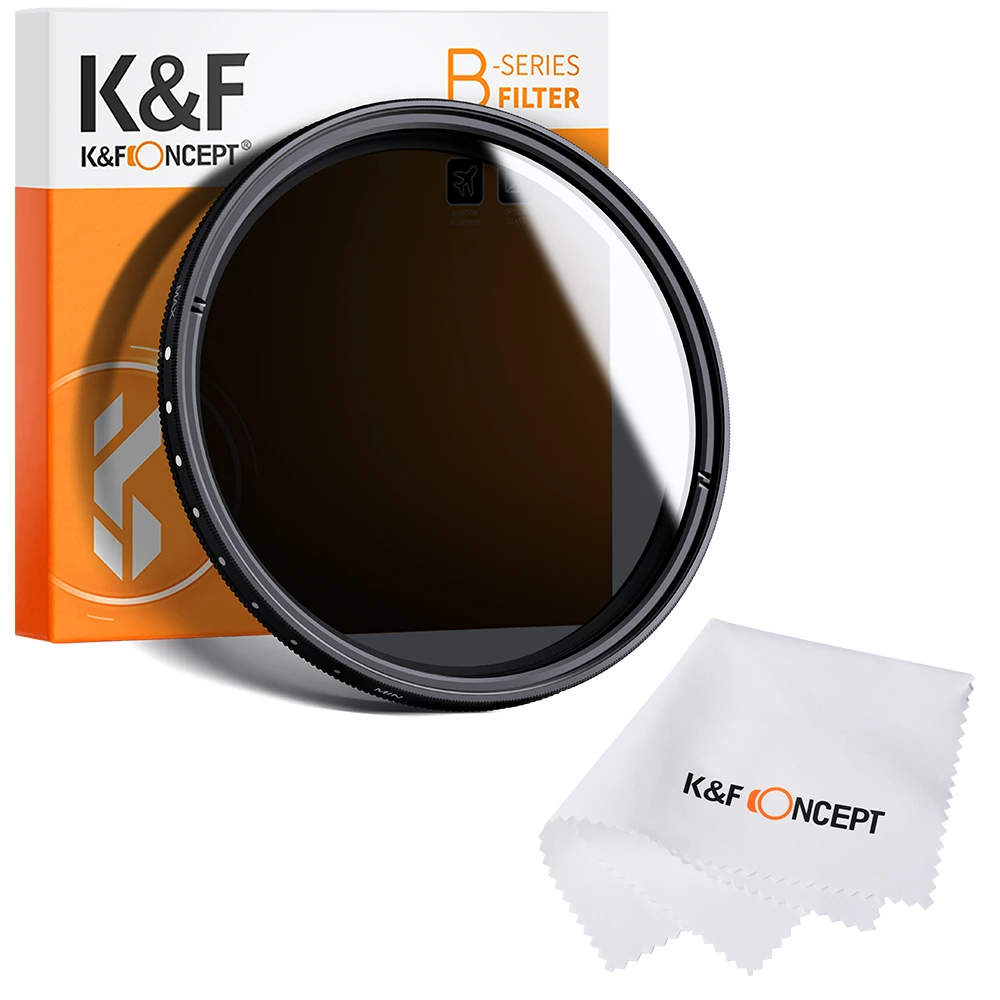 K & F Concept ND2 ~ ND400 37 82mm 슬림 페이더 가변 ND 중립 밀도 렌즈 필터, 클리닝 천 포함 ...