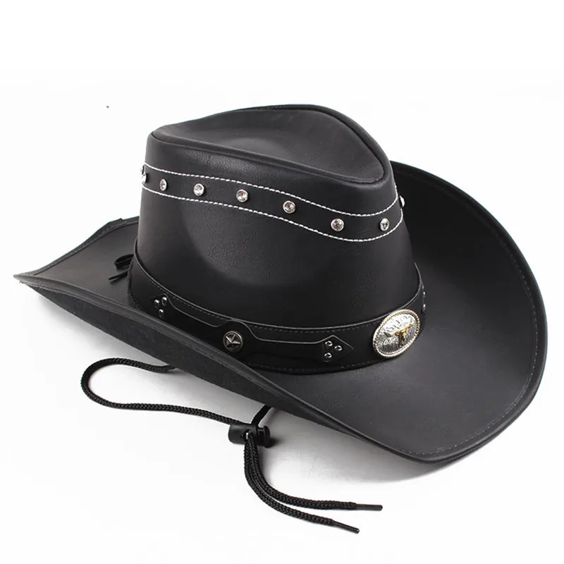 Black-Leather-Sombrero-hombres-Western-Cowboy-Hat-Men-s-Gentleman ...