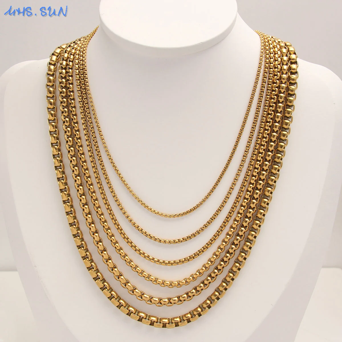 MHS.SUN Hiphop Square Pearl Chain Necklaces Stainless Steel Basic 2/3/4 ...