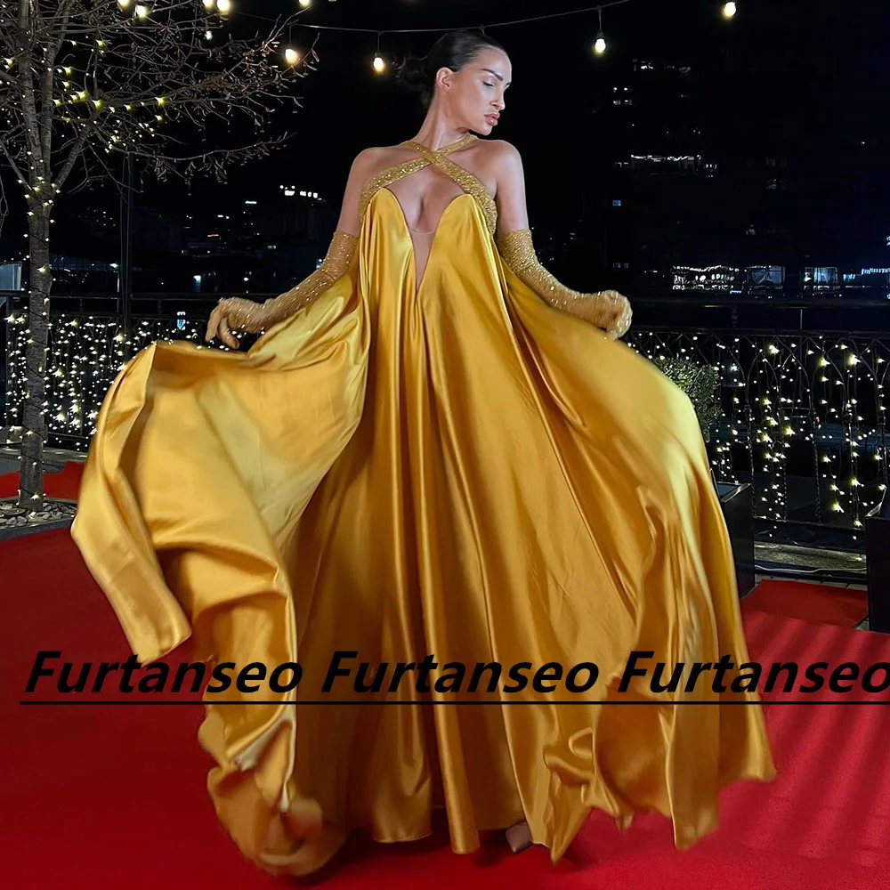 Yellow-Chiffon-Robes-De-Cocktail-V-Neck-Sequins-Detachable-Gloves ...