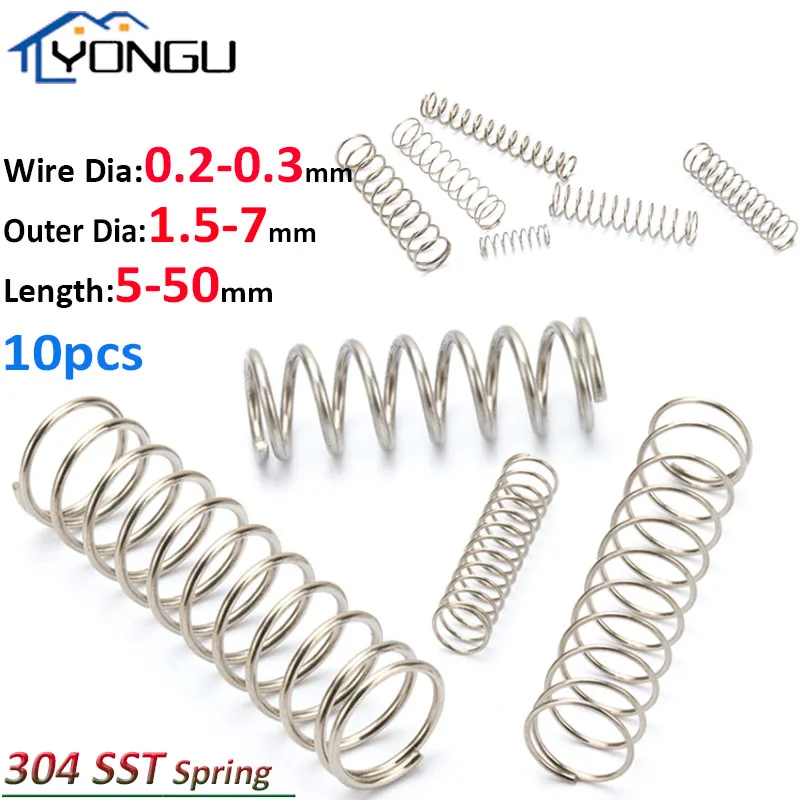 10Pcs-304-Stainless-Steel-Compression-Spring-Micro-Small-Return-Springs ...