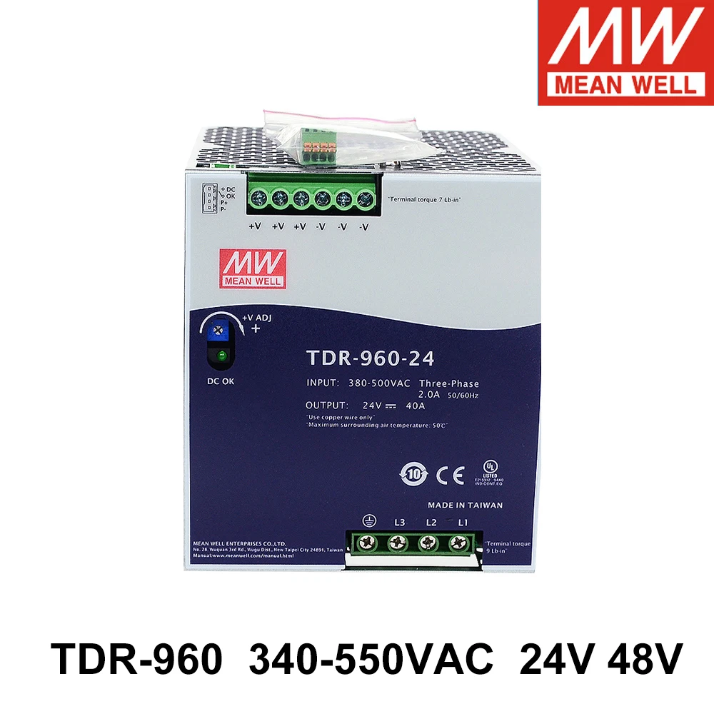 Original Mean Well TDR-960 340-550VAC TO DC 24V 48V 960W Three Phase Industrial DIN Rail ...
