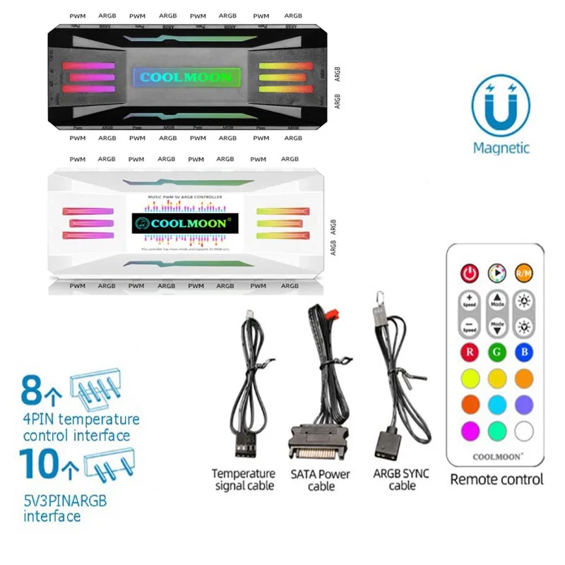 COOLMOON-ARGB-Controller-4Pin-PWM-5V-3Pin-ARGB-Cooling-Fan-Smart-Remote ...