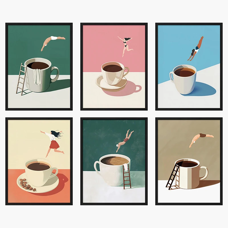 Retro Coffee Diving Poster Canvas Painting Good Morning Coffee Lover ...