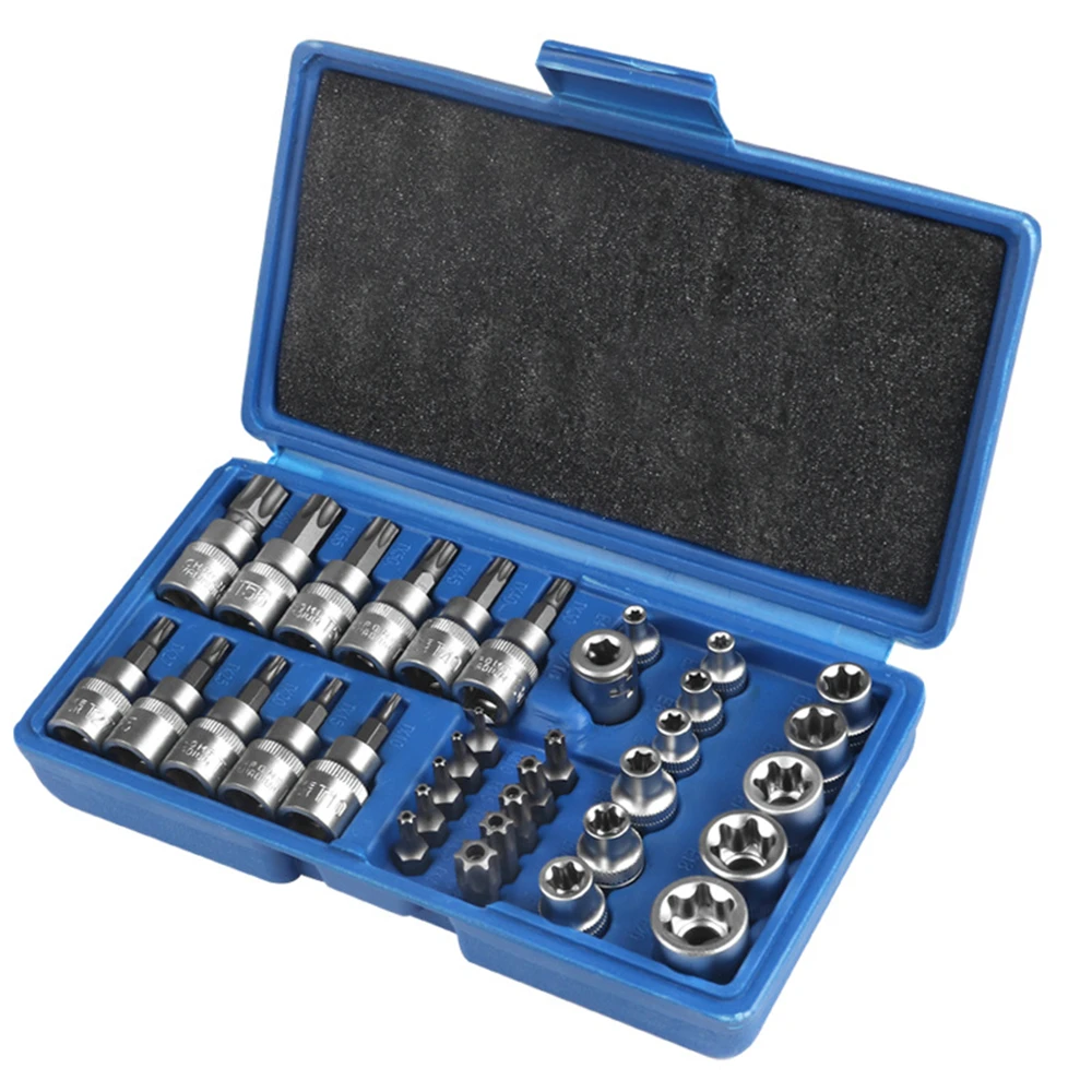 34Pcs-Torx-Star-Sockets-Bit-Set-Male-Female-E-Security-Bits-Drive ...