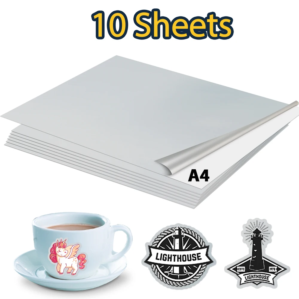 10Sheet-Silver-Printable-Vinyl-Sticker-Paper-A4-Printer-Copy-Paper-Transparent-White-Sticker ...