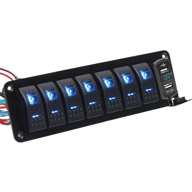 LED IP67 Waterproof Marine Boat Rocker Switch Panel 8 Gang Rocker ...