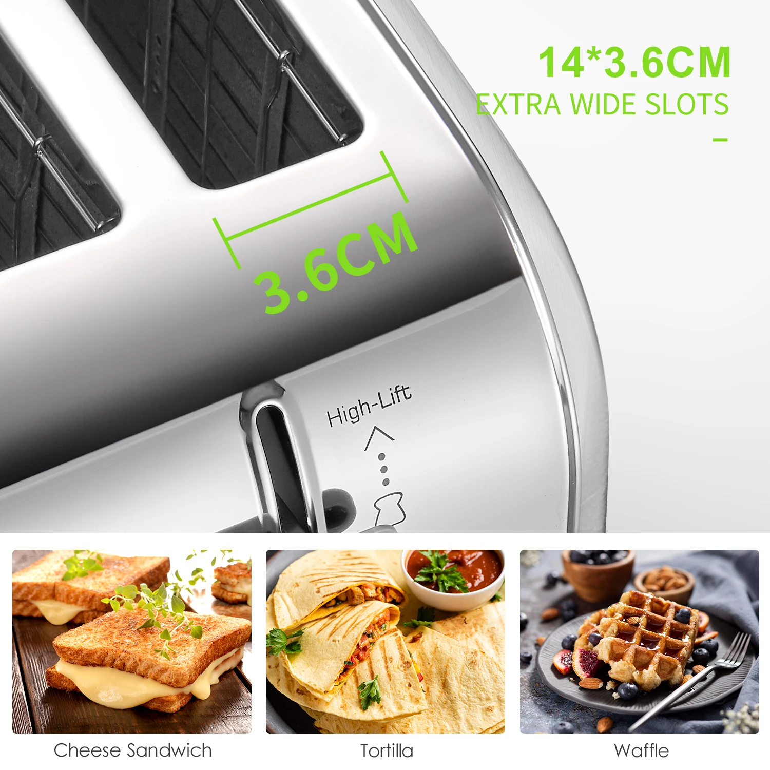 Toaster 4 Slice, Extra Wide Slots, Stainless Steel with High Lift Lever ...