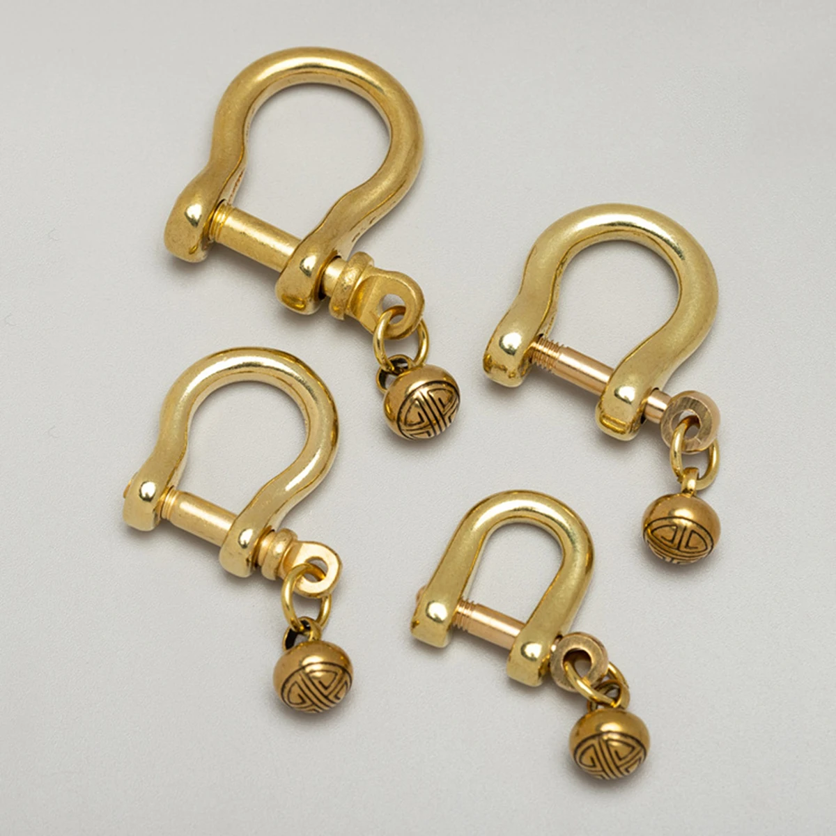 1x-Brass-Carabiner-D-Bow-Shackle-with-Silent-Bell-Fob-Key-Ring-Keychain ...