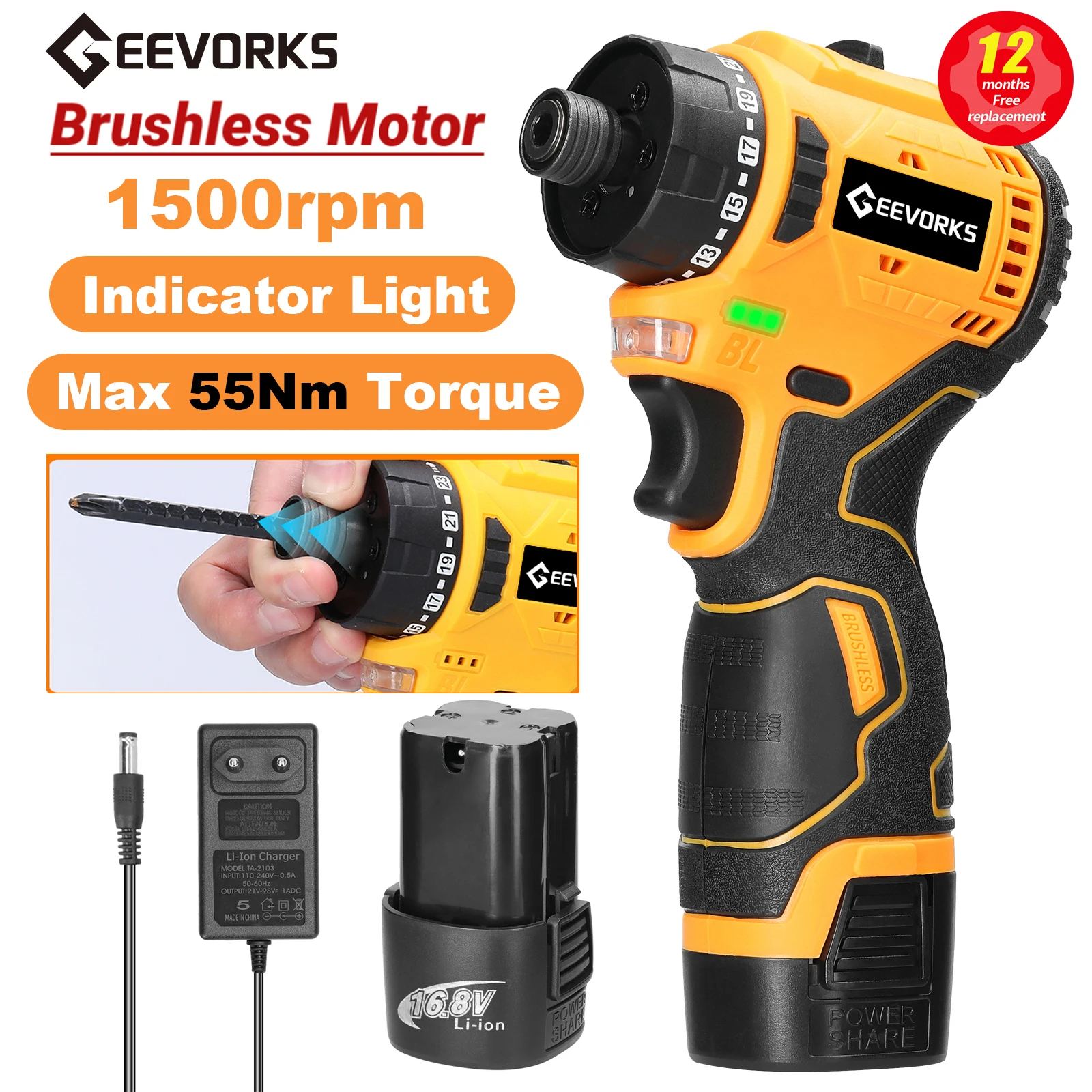 Geevorks 16,8 V Li-Ion Csavarhúzó 55 Nm Nyomaték Multifunkcionális ...