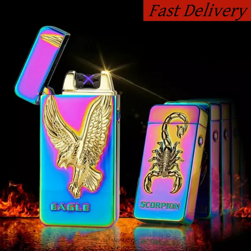 Windproof Double Arc Lighter Flameless Electronic Portable Fire Plasma ...