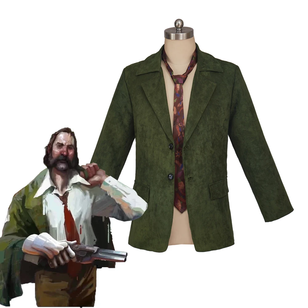 Game Disco Elysium Cosplay Harrier Du Bois Costume Green Coat with Tie ...