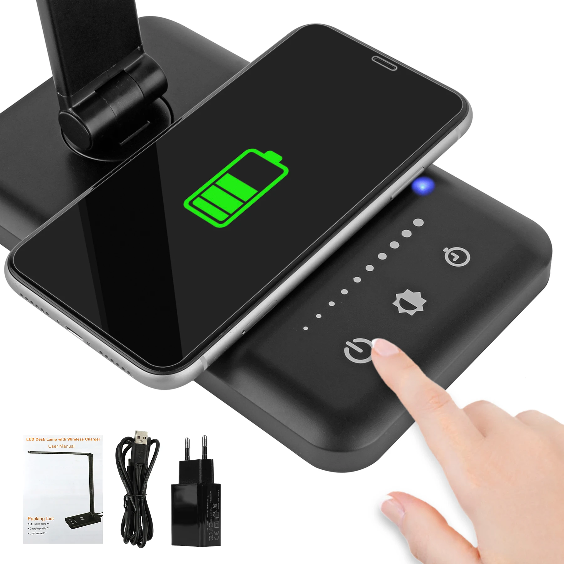 Wireless Charger LED Desk Lamp USB Charging Dimmable Eye friendly Table ...