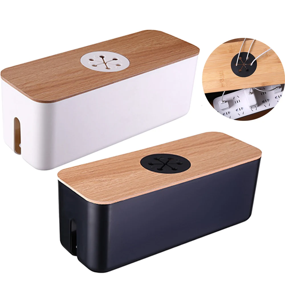 Wooden Cable Storage Box Power Line Storage Case Dustproof Charger ...