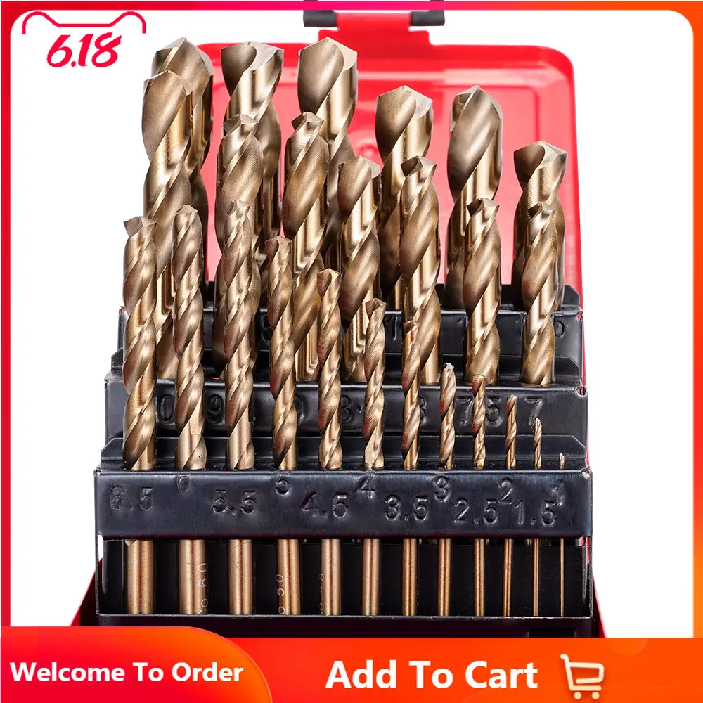 HSS Co 5% 코발트 고속 강철 메트릭 트위스트 드릴 비트 세트, 스테인레스 스틸 목재 금속 가공용 금속 케이스 포함 ...