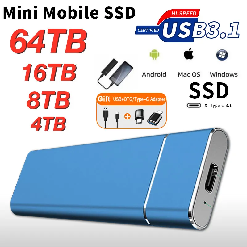 1TB Mini Portable SSD 2TB M.2 External Mobile Solid State Drive High ...