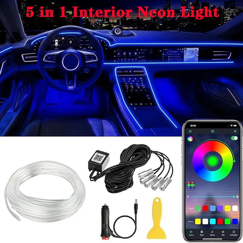 Car RGB LED Strip Lights Atmosphere 4 in 1 Interior Neon Light DIY ...