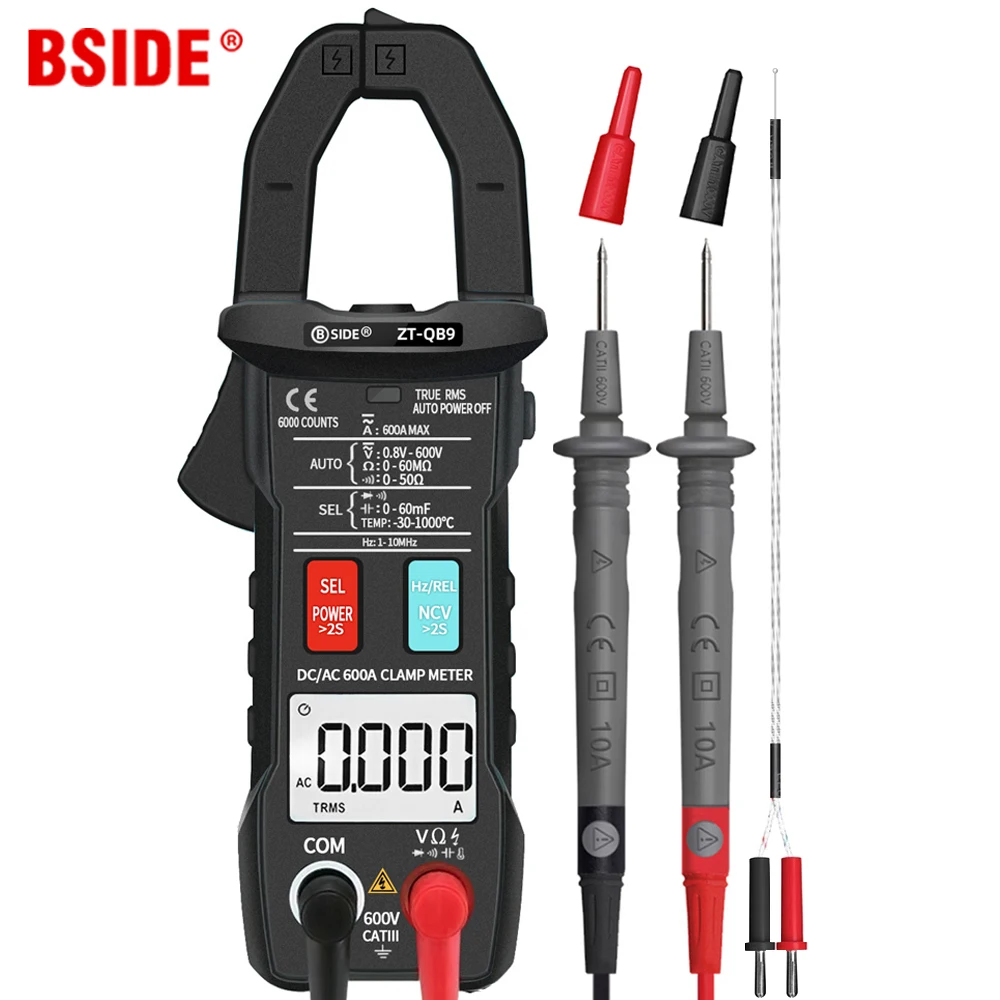 DC/AC 600A Digital Clamp Meter T-RMS Smart pliers Current Ammeter Auto ...