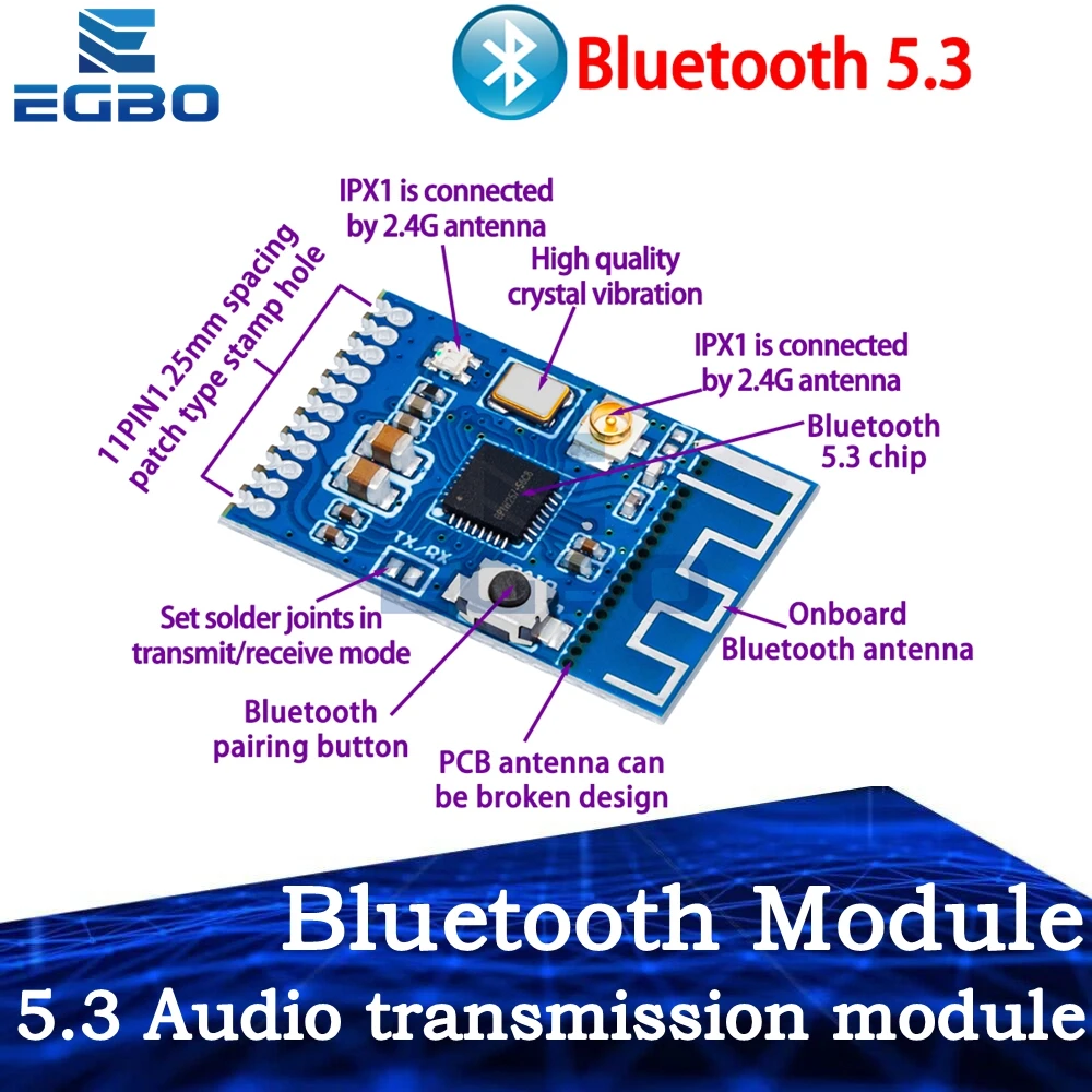 EGBO-Bluetooth-module-5-3-Audio-transmitter-module-Stereo-GFSK-transceiver-Earphone-board ...
