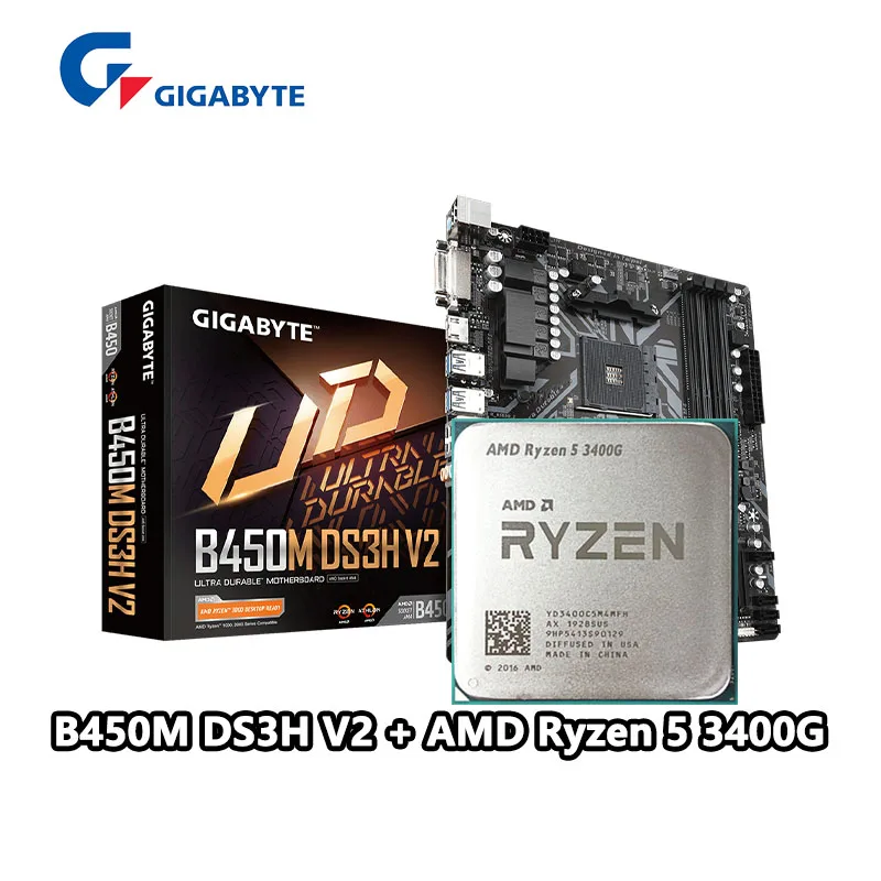 AMD Ryzen 5 3400G R5 3400G CPU + GIGABYTE B450M DS3H V2 Motherboard ...