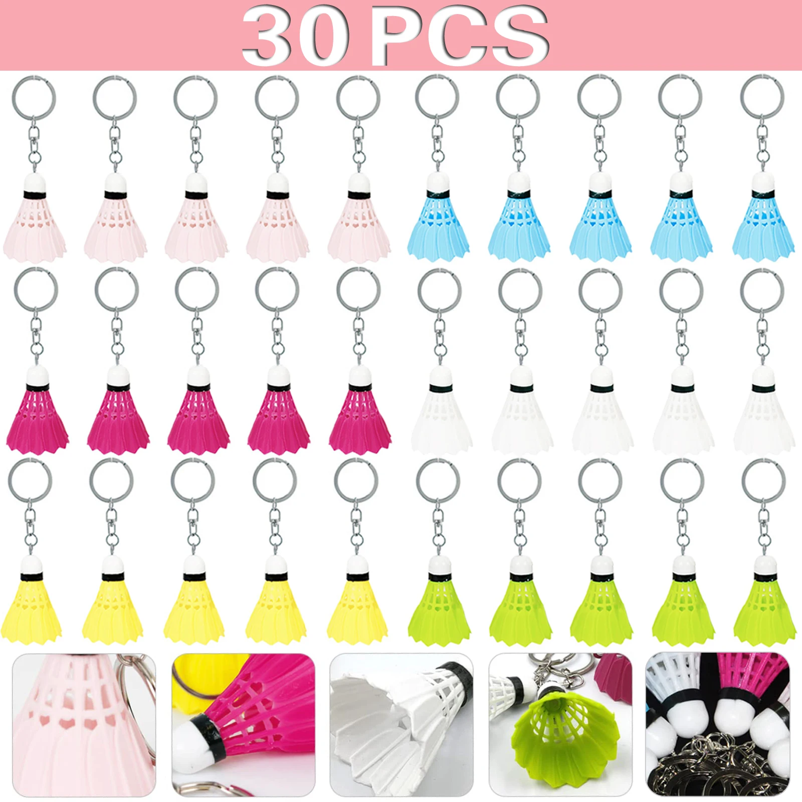 30Pcs-6-Colors-Cute-Badminton-Keychain-Keyring-Car-Holder-Bag-Pendant ...