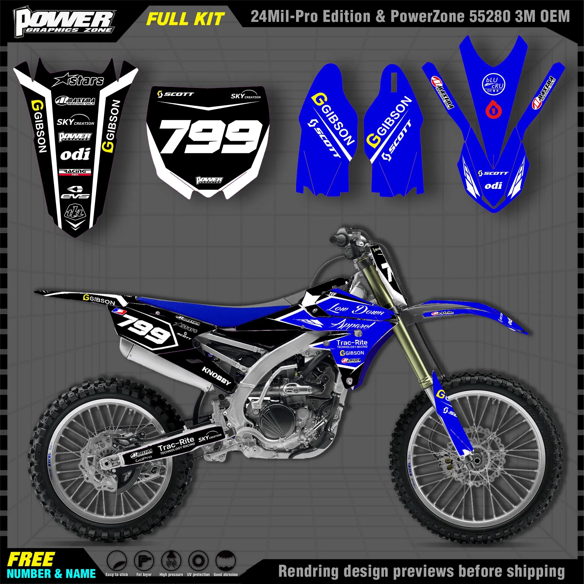 PowerZone Kit de pegatinas de 3M para YAMAHA 14 18 YZ250F 15 18 YZ250FX ...