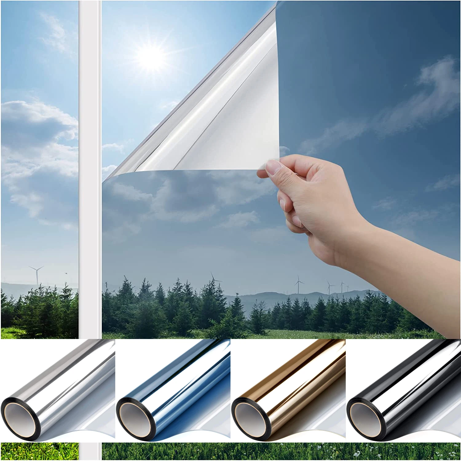 One Way Mirror Window Film Privacy Self-Adhesive Anti UV Heat Control ...