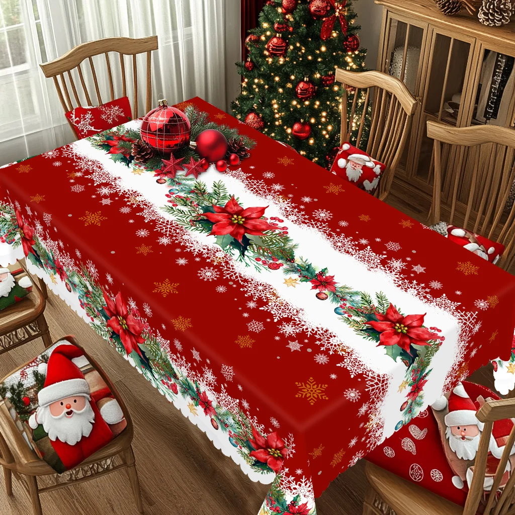 1 Piece of Red Merry Christmas Themed Printed Tablecloth, Retro Country ...