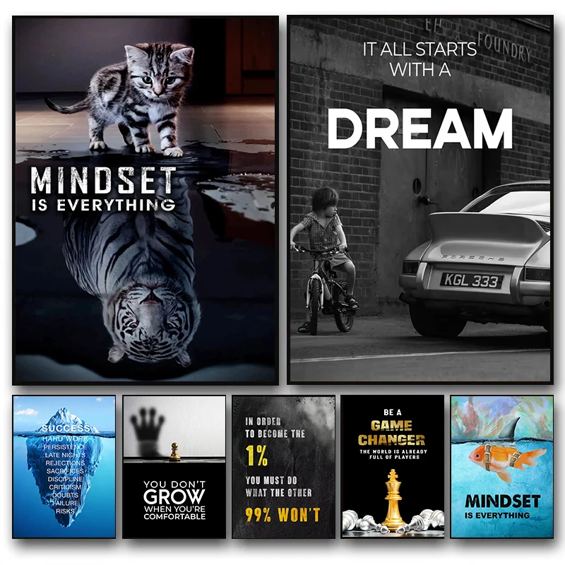 Motivational Quotes Success Poster Lion Mindset Is Everything Canvas ...