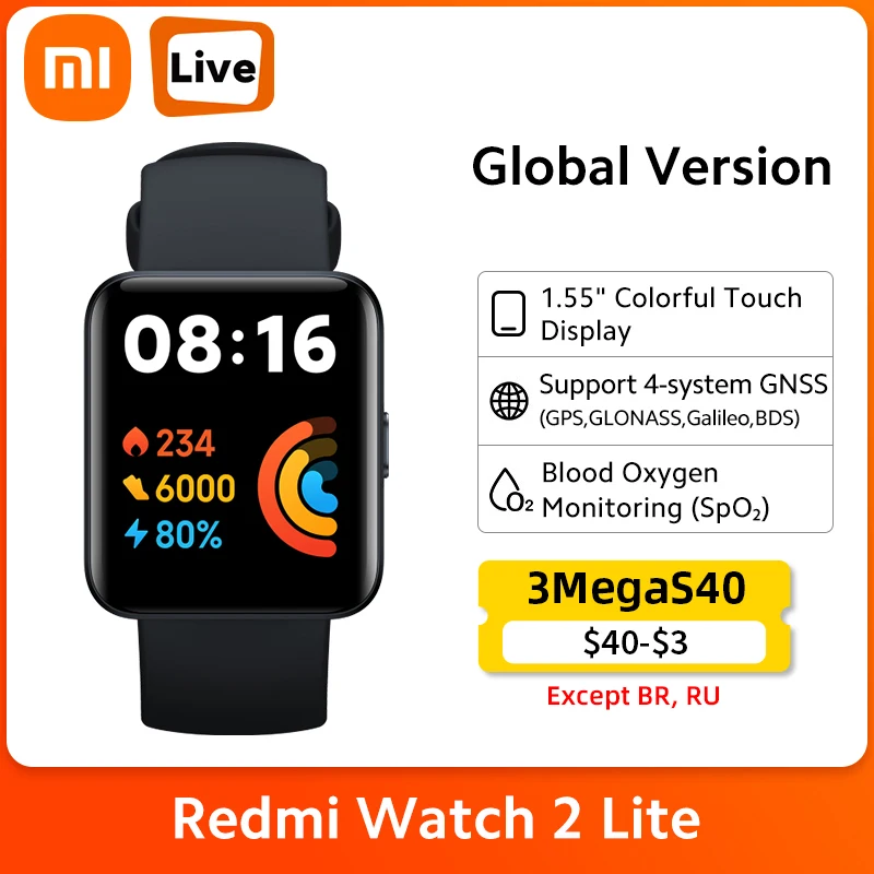Versão global xiaomi redmi relógio 2 lite smartwatch 1.55 "hd gps ...