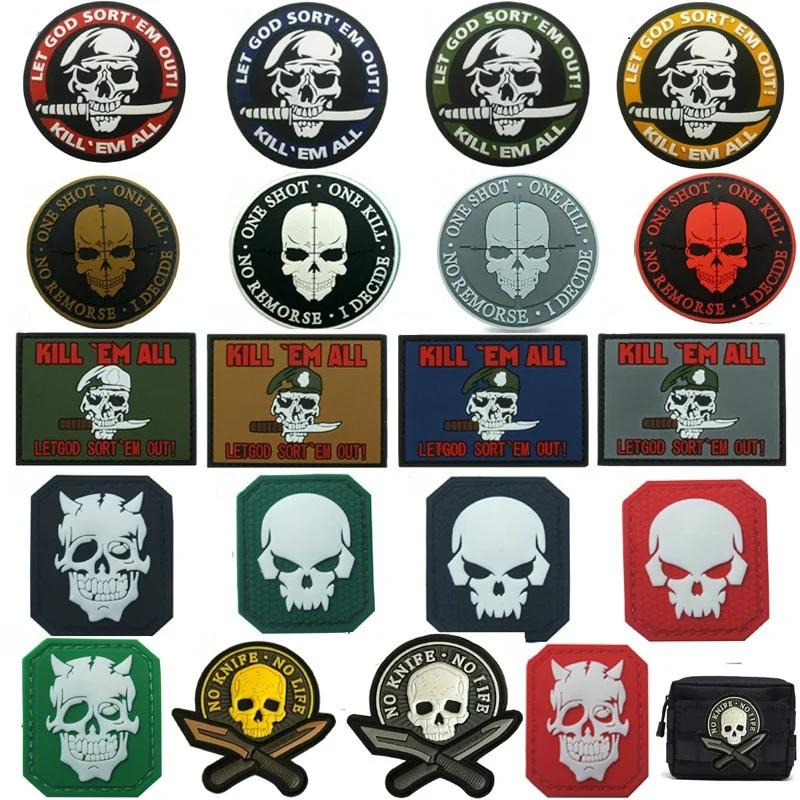 Skull-Badges-Patches-PVC-Rubber-HOOK-Removable-Insignia-Patch-Armbands ...