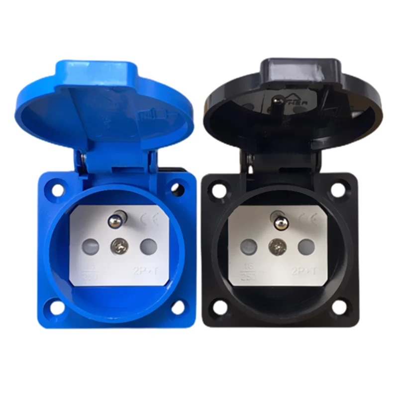 Black-Blue-Waterproof-Franch-Germany-Industry-Safety-Outlet-16A-250V-CE-Cover-Waterproof ...