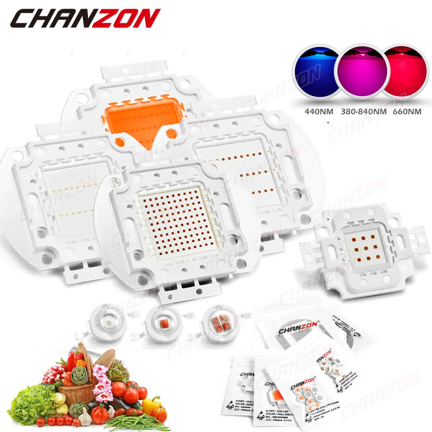 High Power LED Chip Full Spectrum Grow Light Lamp 1W 3W 5W 10W 20W 30W 50W 100W 380nm 840nm COB ...