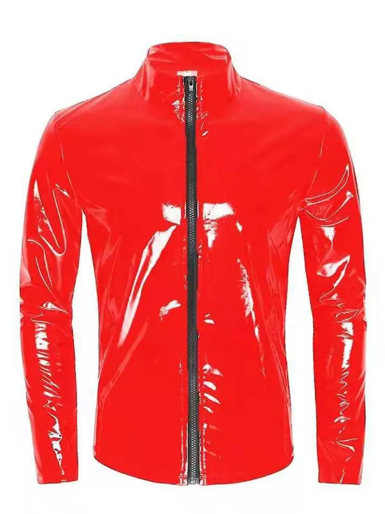 Long-Sleeve-Wet-Look-PVC-Mens-Jackets-Coats-Shiny-PU-Leather-Tops ...