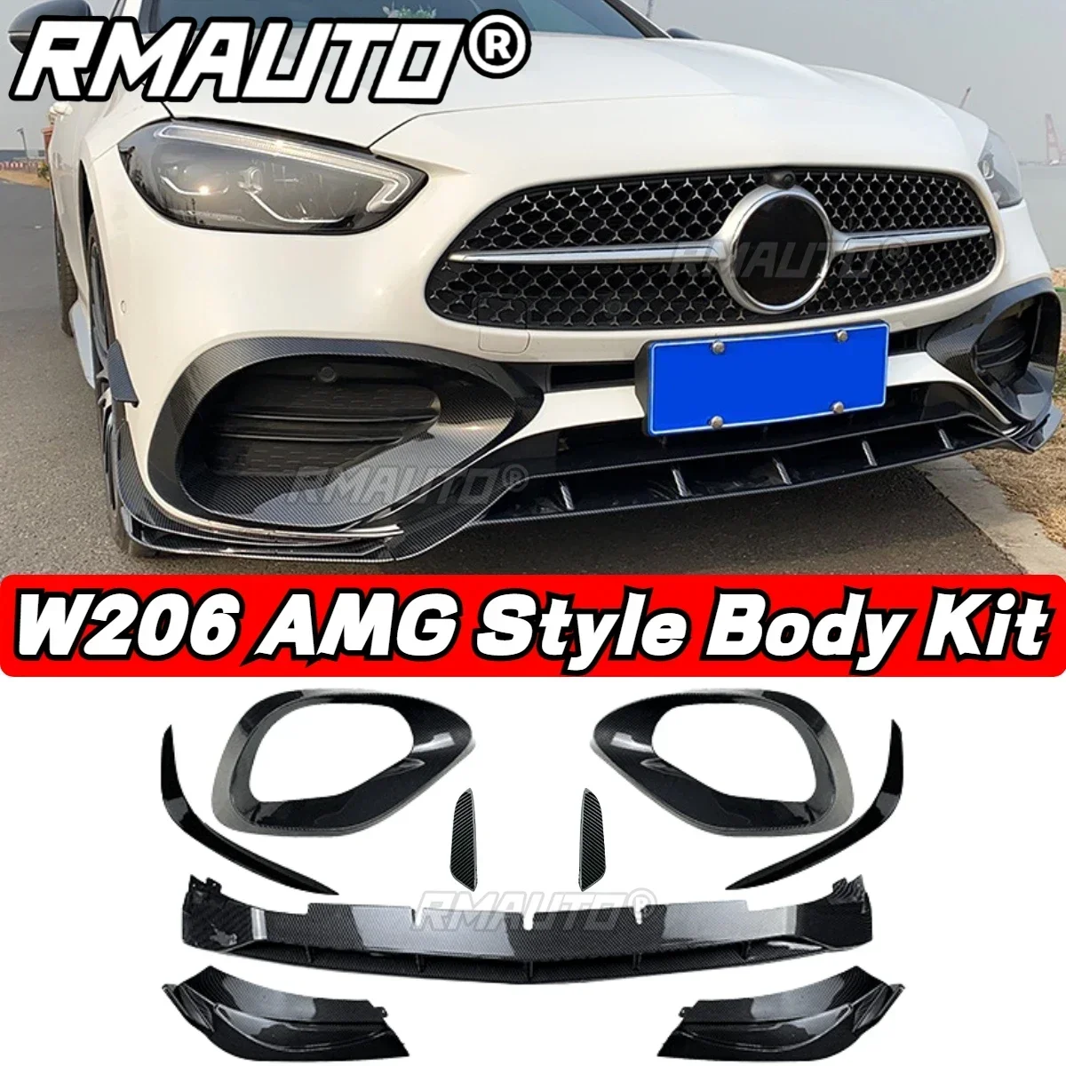 Carbon Fiber W206 AMG Style Front Bumper Lip Spoiler Splitter Blade ...