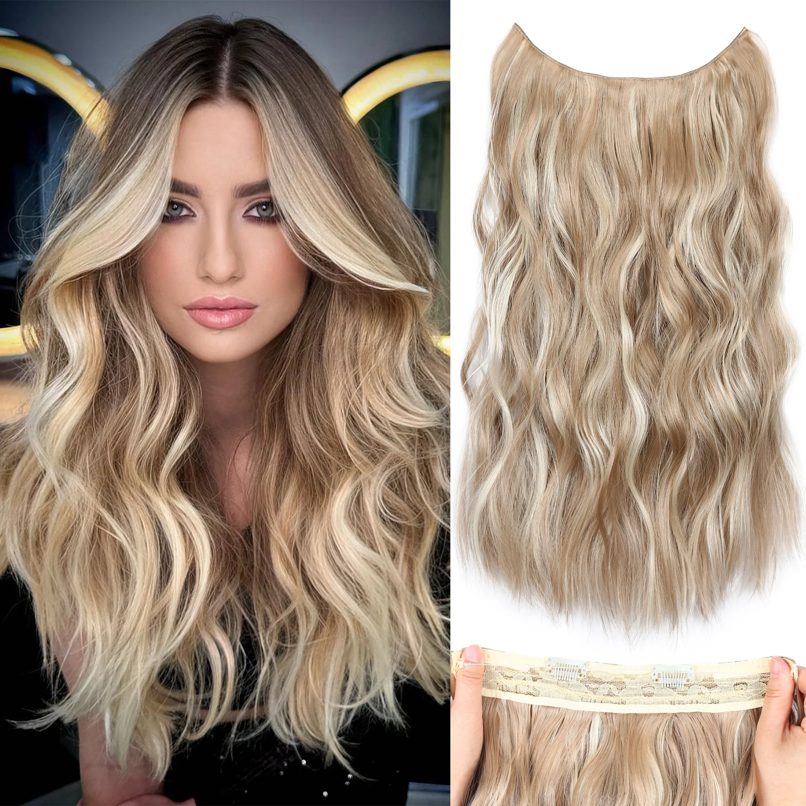 Clip-Fish-Line-Hair-Extensions-Invisible-Synthetic-Wire-Hair-Extension ...