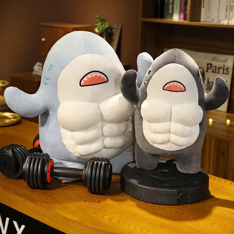 38cm Muscle Shark Plush Doll Cute Worked Out Shark Stuffed Cartoon Toys ...