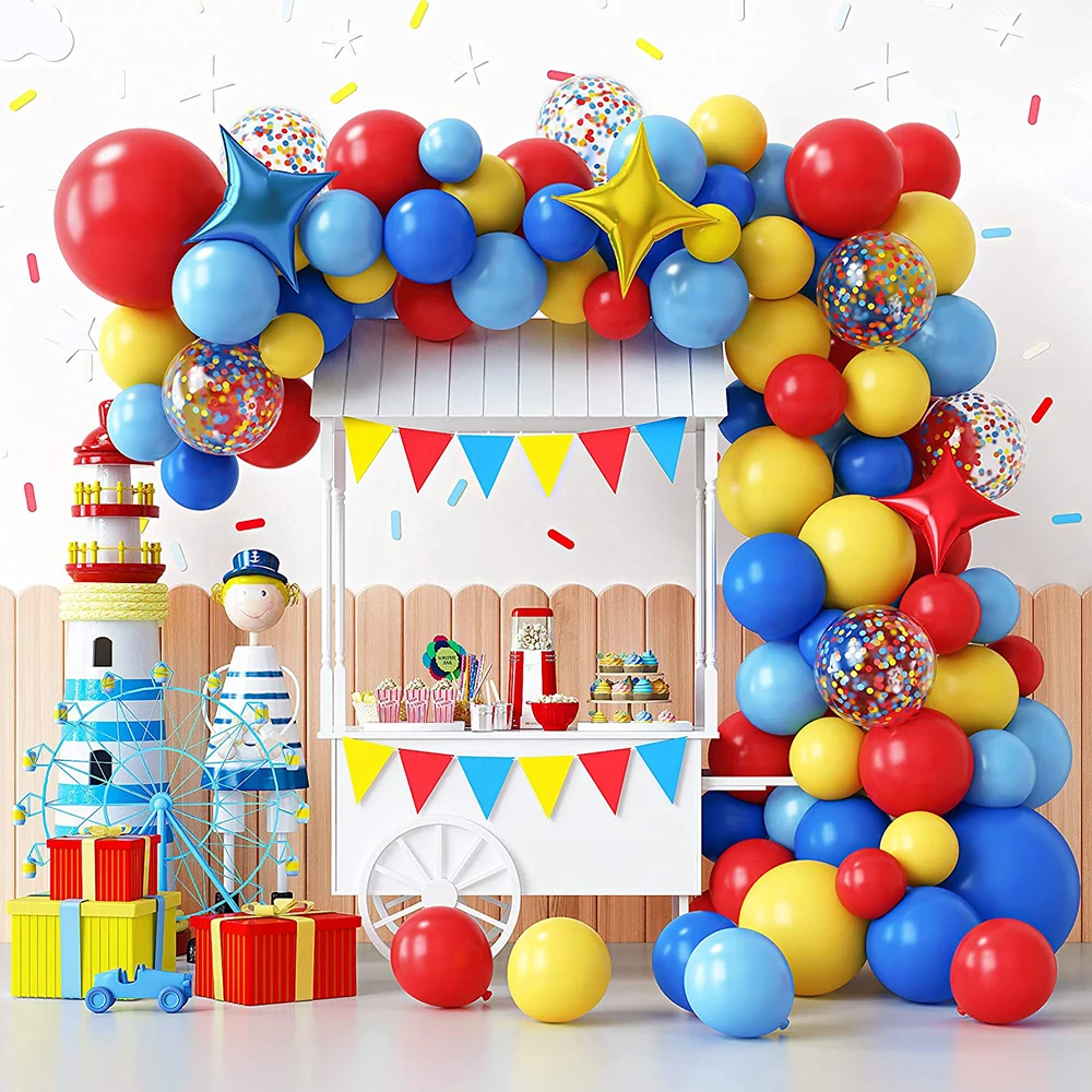 Carnival Circus Balloon Garland Arch Kit Red Blue Yellow Confetti ...