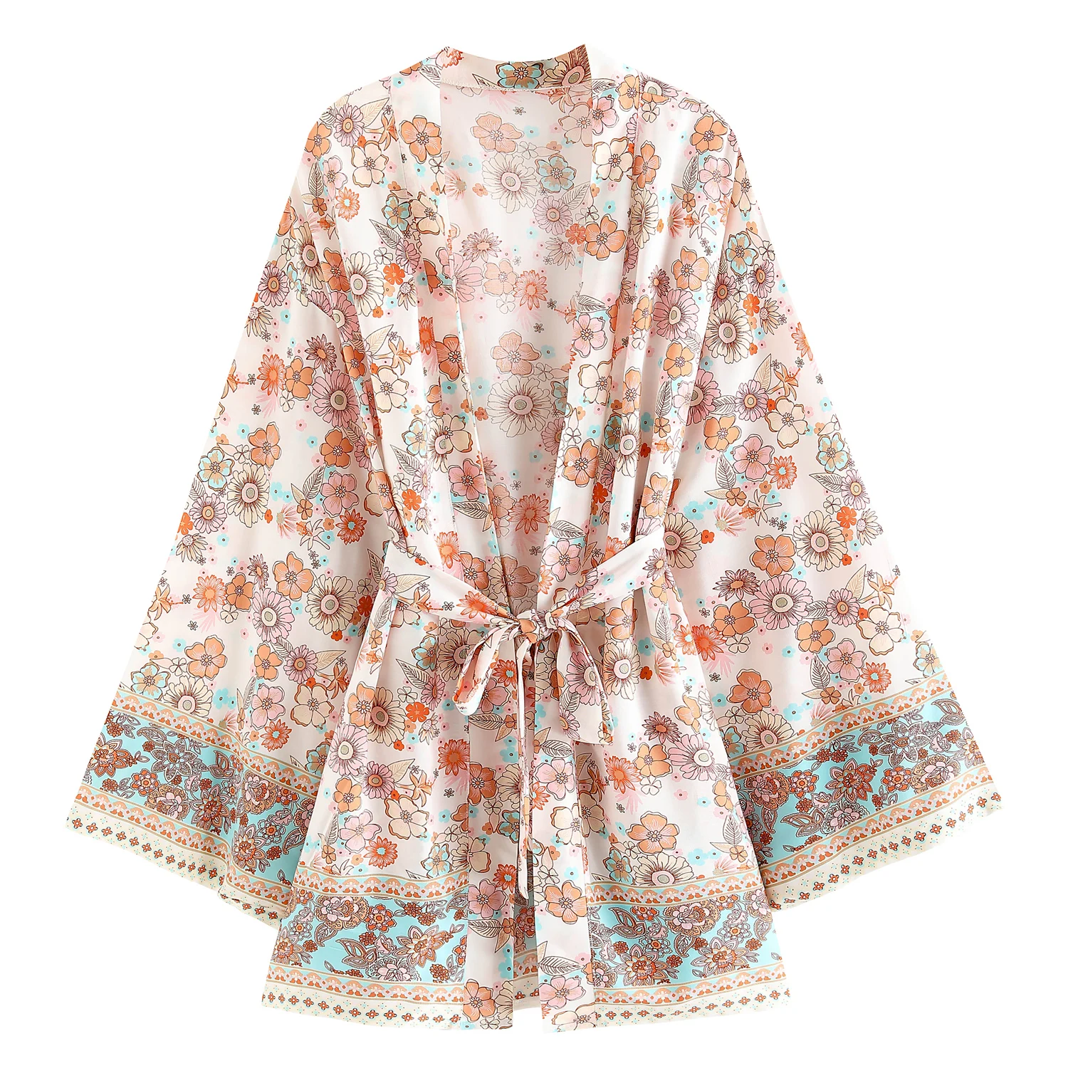 Boho Vintage Floral Print Duster Bohemian Chic Rayon Cotton Batwing ...