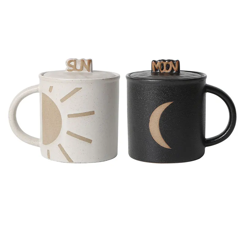 Japanese Vintage Pottery Sun Moon Couple Mugs With Lids, 58% OFF