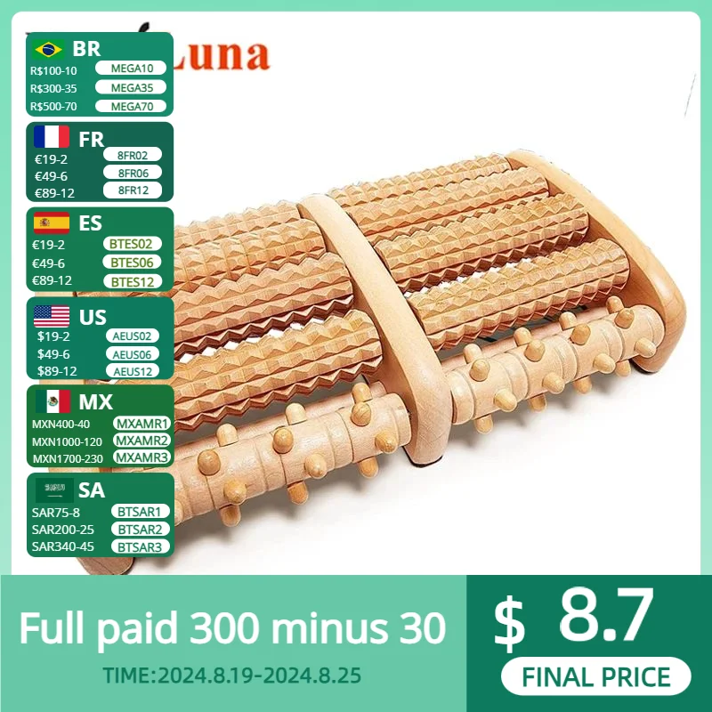 5-Row-Foot-Roller-Wooden-Massager-Nail-Roller-Foot-Pain-Cycle ...